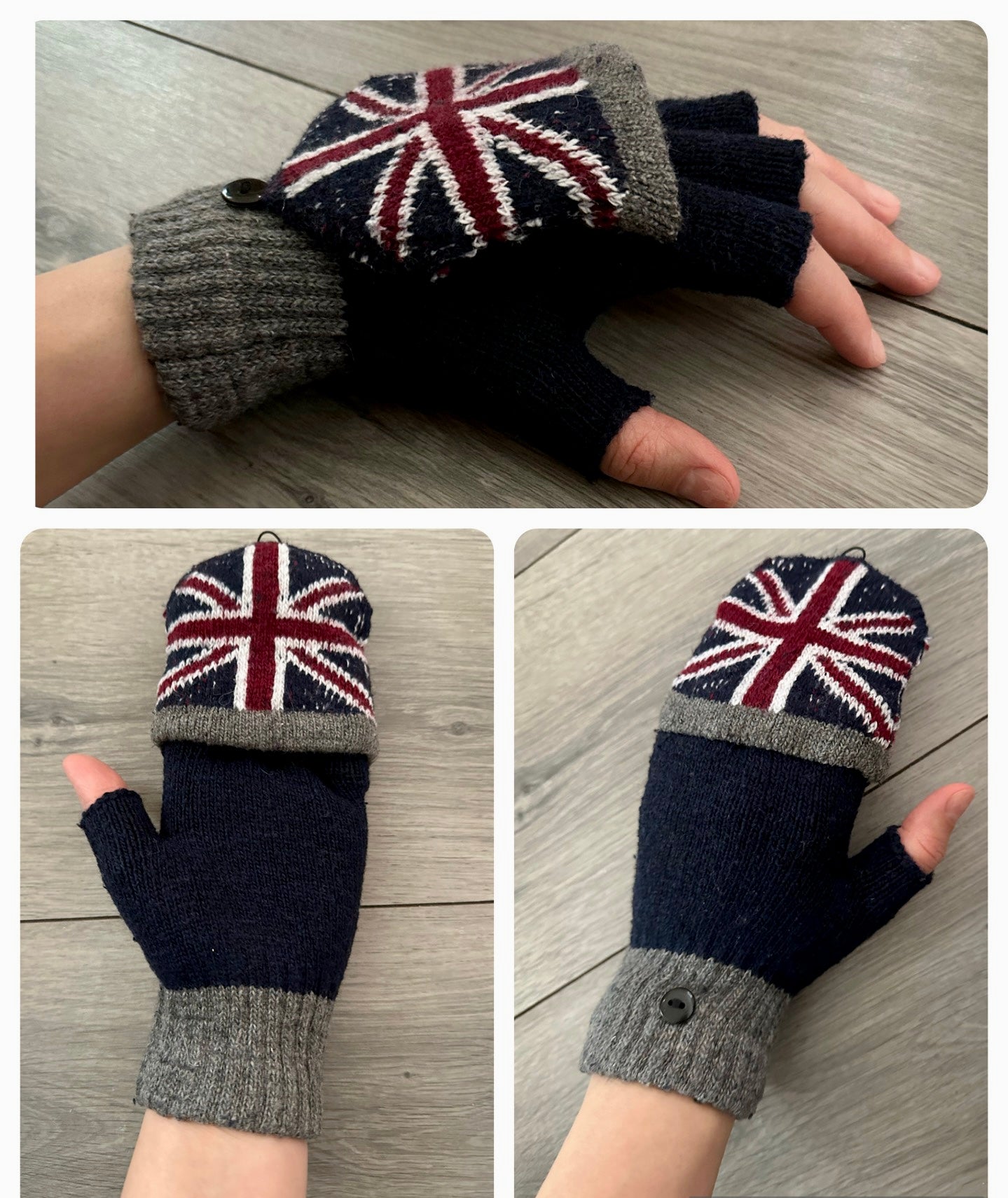 Union Jack British Flag Knitted Unisex Fingerless Flap Over Mittens Gl ...