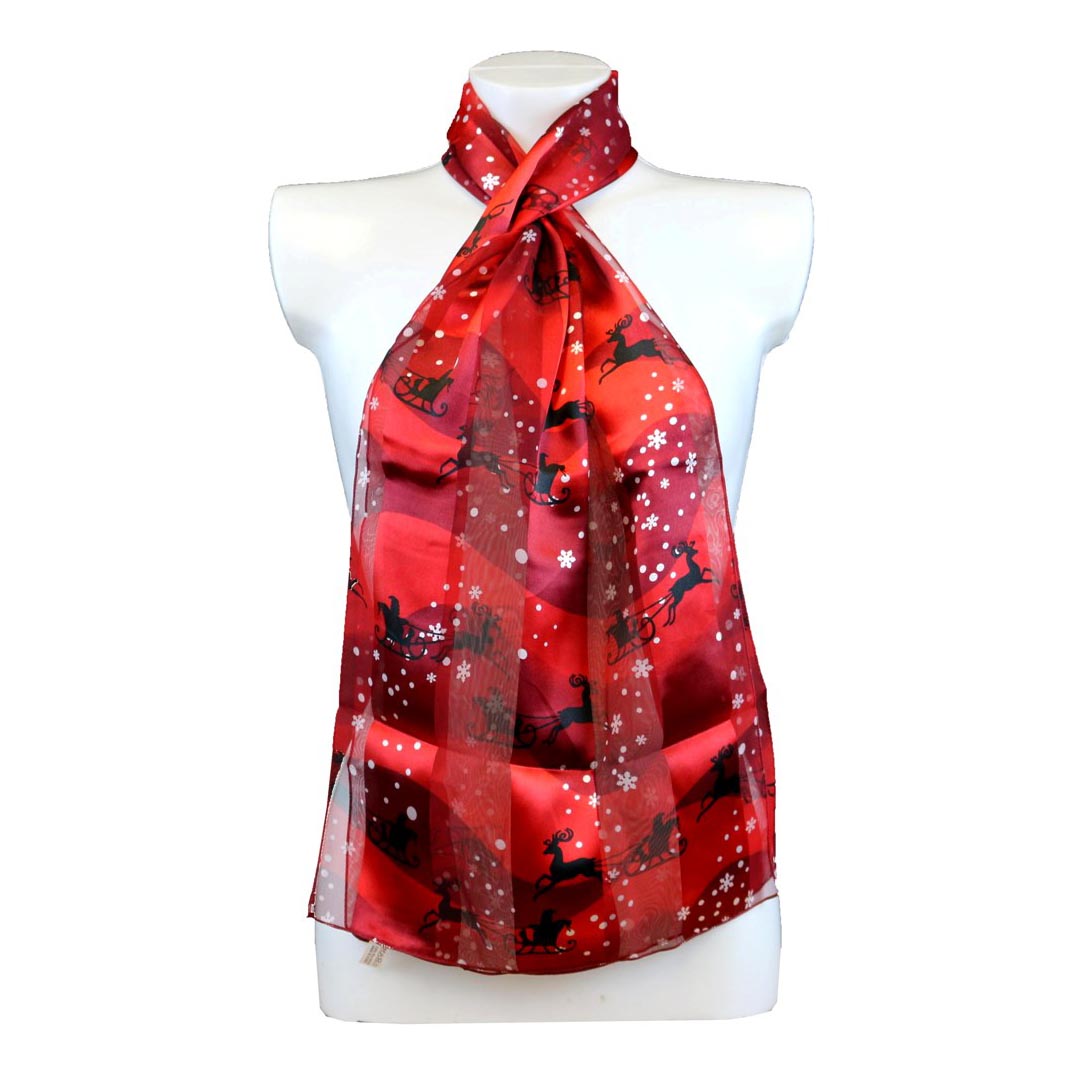 Christmas Reindeer Snowflake Green Silky Satin Striped Chiffon Ladies ...